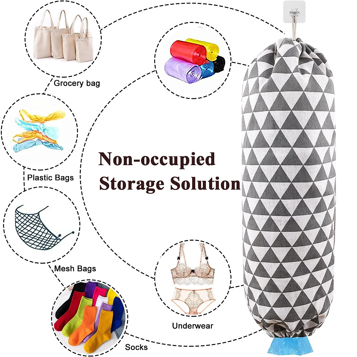 Plastic Bag Holder Wall Mount,Washable Plastic Bag Organizer for Grocery Bag,Trash Bag,Shopping Bags(1PC,GREY)