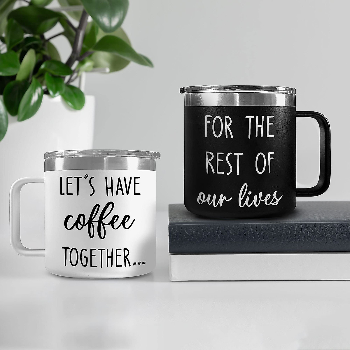 Giveena Fiance Gift For Women - Stainless Steel 14oz Mug Set of 2- Anniversary Wedding Engagement Gifts for Couple Bride and Groom - Bridal Shower Gift For Bride To Be Christmas Gift For Couple Wife