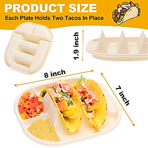 LUVCOSY 50 Pcs Small Disposable Taco Plates for Party, Cornstarch Taco Holders with 2 Dipping Areas, Hold for 2 Tacos, Square Fiesta Taco Trays for Taco Night, Microwave Safe