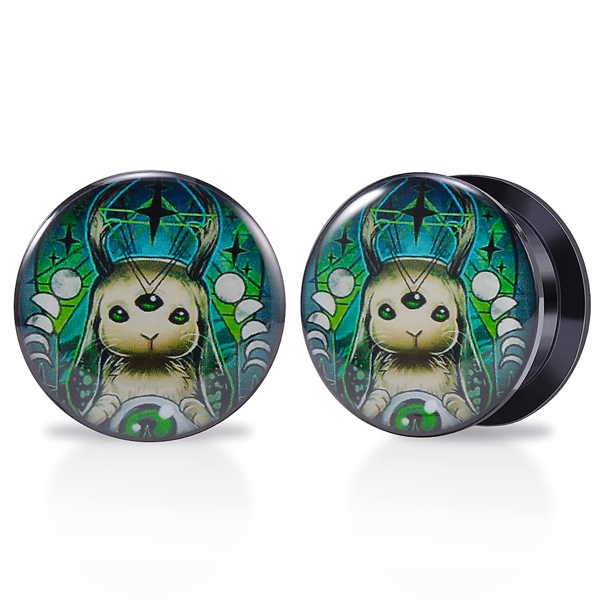 POBAISITER 1 Pair Acrylic Solid Screw On Ear Gauges Anime Space Bunny Cute 6mm- 25mm Colored Drawing Allergy Free For Women For Men Body Piercing Jewelry