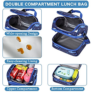 VASCHY Lunch Box Bag Kids, Insulated Two Compartments Cooler Bags for Boys Girls w Shoulder Strap for School,Daycare,Kindergarten,Picnic Shark