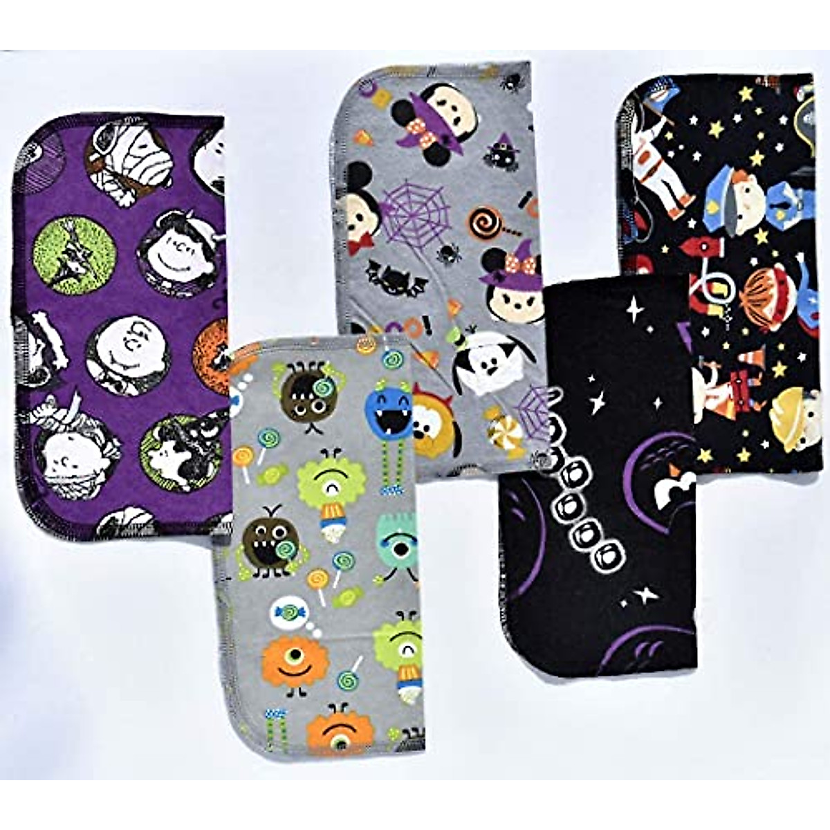 1 Ply Printed Flannel 9x9 Inches Little Wipes Set of 5 Fun Characters Halloween