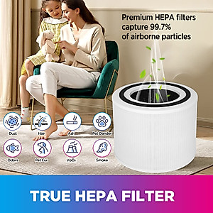 2 Pack Core 300 True HEPA Replacement Filters for LEVOIT Core 300 and Core 300S Vortex Air Air Purifier, 3-in-1 H13 Grade True HEPA Filter Replacement, Core 300-RF, White