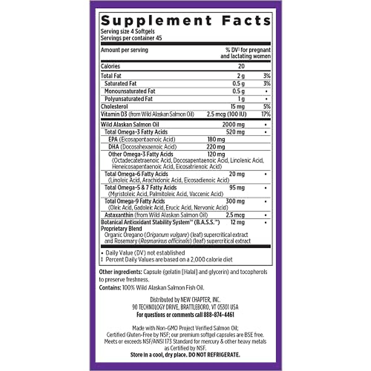 New Chapter Wholemega for Moms Fish Oil Supplement - Prenatal DHA with Omega-3 + Vitamin D3 for Prenatal & Postnatal Support - 180 ct, 500mg Softgels