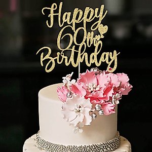YUINYO 60th Handmade Glitter happy birthday Cake Topper, Cheers to 60th birthday Cake Bunting Decor,Birthday Party Decoration Supplies (Gold)