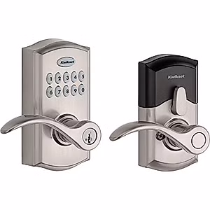 Kwikset SmartCode 955 Keypad Electronic Lever Door Lock Deadbolt Alternative with Pembroke Door Handle Lever Featuring SmartKey Security in Satin Nickel