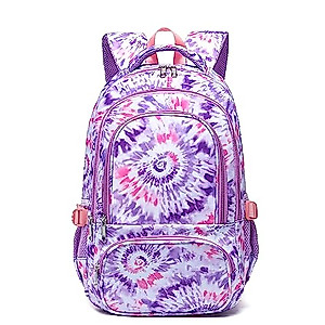 BLUEFAIRY Kids Backpack for Girls Elementary Primary Middle School Bags for Teens Childs Tie Dye Bookbags Cute Durable Travel Gifts Morrales Mochilas para Niñas de 4 5 6 7 8 9 Nños 17 Inch (Purple)