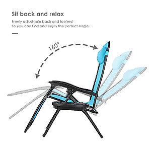 OKVAC Zero Gravity Chair Set of 2 with Side Table, Adjustable Foldable Patio Lounge Recliner w/Pillow&Cup Holder, for in/Outdoor, Poolside, Garden, Camping, Lawn, Yard, Beach, 310LBS Capacity