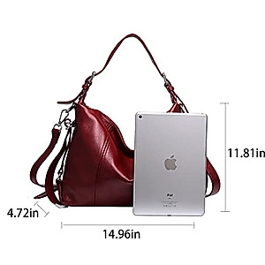 HESHE Leather Purses for Women Shoulder Hobo Purses Ladies Handbags Tote Top Handle Bags Crossbody Bag(Wine)