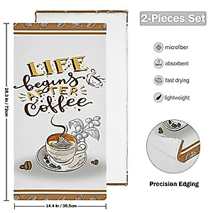 MAXKPOP Retro Coffee Towels Set of 2, Ultrahigh Absorbent Coffee Kitchen Towels Soft Multipurpose Hand Towels for Bathroom Kitchen, 28x14-inch