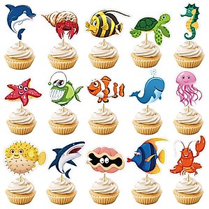Plorbach 48 Pcs Ocean Animal Cupcake Toppers Under The Sea Creature Cake Decorations Marine Sea Fish Cake Topper Picks For Ocean Sea Theme Birthday Party Supplies Baby Shower Decorations