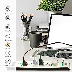 GoGreen Power GG-16326USB 6 Outlet Surge Protector with 2 USB Ports, White, 6 ft Cord