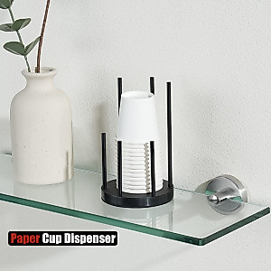 JQK Bathroom Cup Dispenser, Black Small Disposable Paper Mouthwash Cup Holders for Rinsing Cups On Bathroom Vanity Countertops, Makeup Table, Powder Room, Holds 3 oz / 5 oz, BCD100-PB