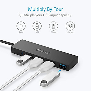 Anker 4-Port USB 3.0 Hub with 5Gbps Data Transfer, Ultra-Slim Data USB Hub [Charging Not Supported], for MacBook, iMac, Surface, Mobile HDD, and More (USB-A,0.7 ft)