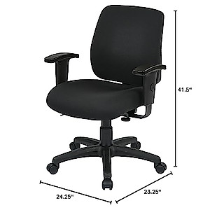 Office Star Deluxe Adjustable Office Task Chair with Ratchet Back Height Adjustment and Thick Padded Seat, with Arms, Coal FreeFlex