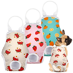 Jollywoods 3 Pack Washable Female Dog Diaper Onesie Sanitary Pantie with Adjustable Suspender, Reusable Fixed Doggie Diapers, Super Absorbent Leakproof for Small Medium Large Dog in Heat Cycle