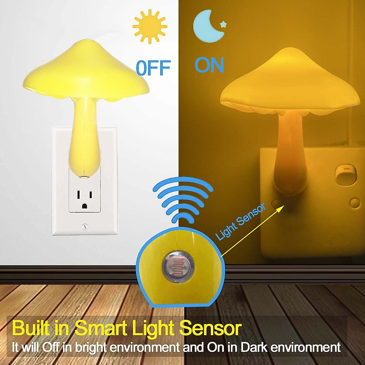 UTLK [ 2 Pack LED Mushroom Night Light Lamp with Dusk to Dawn Sensor,Plug in LED Bed Cute Mushroom Nightlight Night lamp Wall Light Baby Night Lights for Kids Children (Yellow)