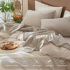 MooMee Bedding Sheet Set 100% Washed Cotton Linen Like Textured Breathable Durable Soft Comfy (Tannish Linen Grey, King)