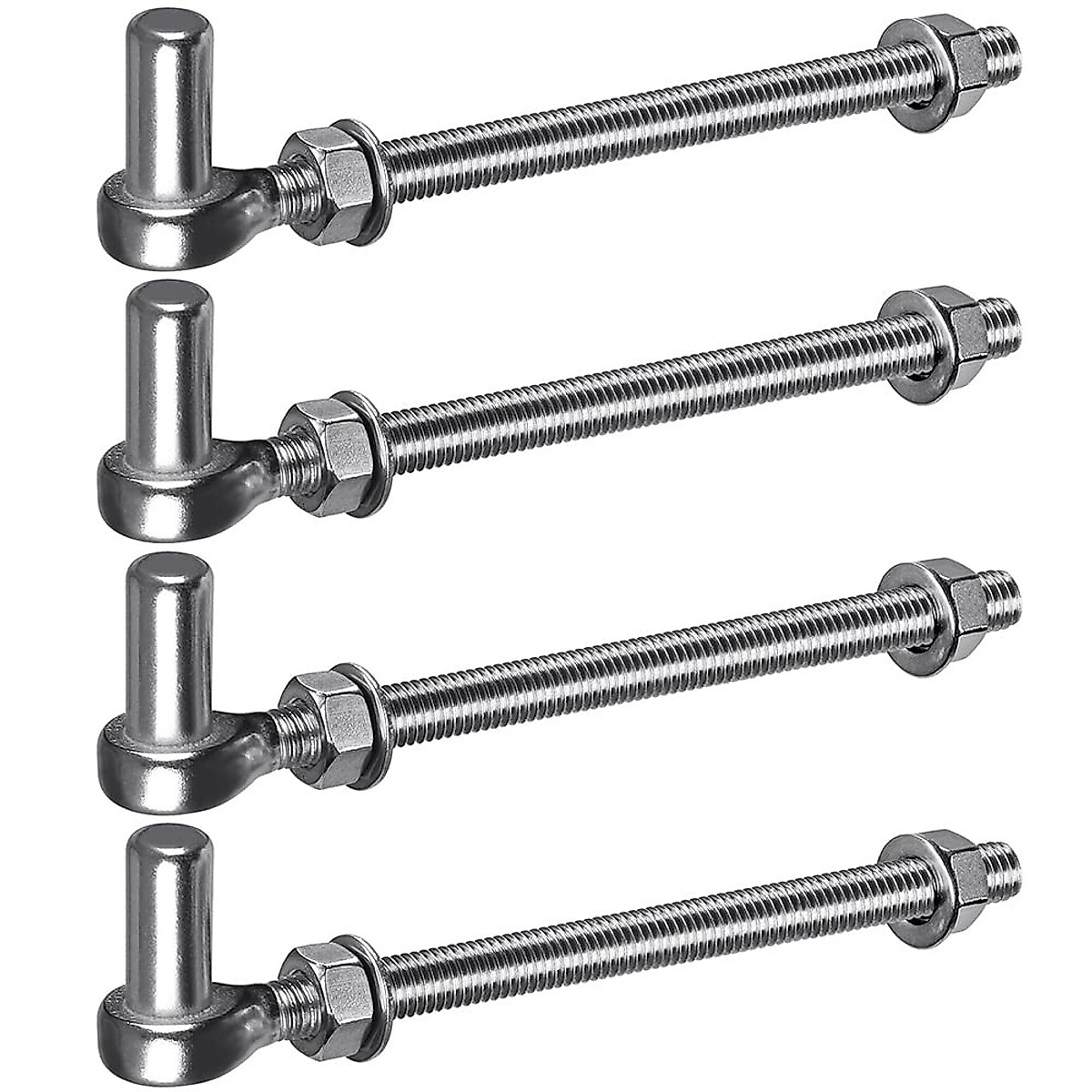 Insaga M12x 10'' J-Bolt Gate Hinge, 304 Stainless Steel Farm Gate Hinge, 4pcs J-Bolt Post Hinge with 5/8" Male Pin for Chain Link Fence Gate