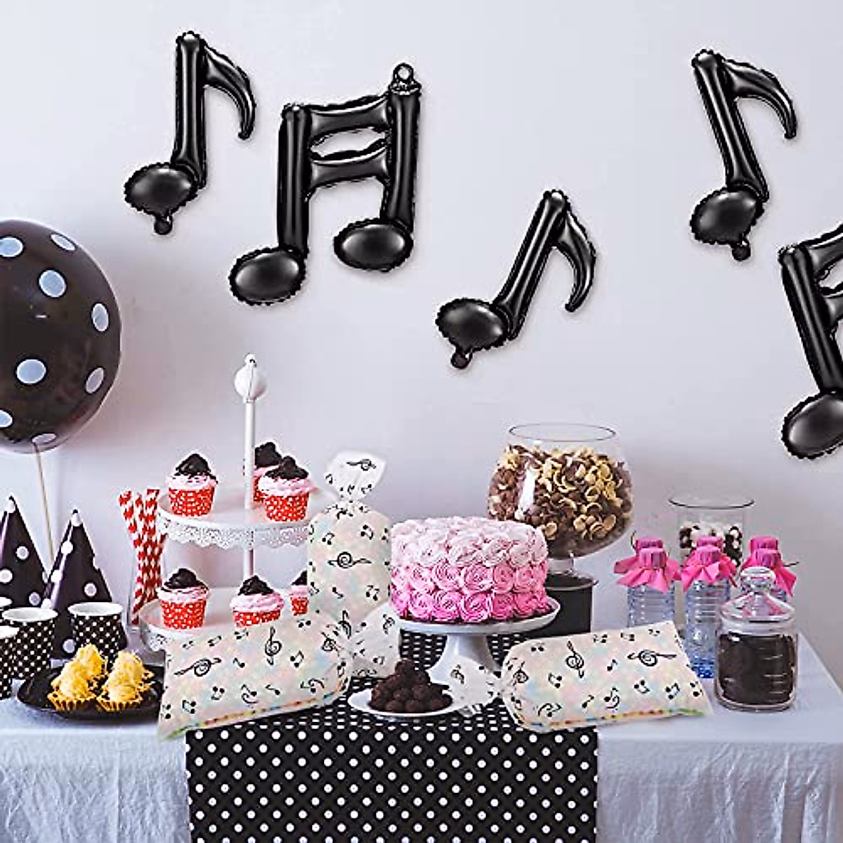 Lecpeting 100 Pcs Music Notes Treat Bags Music Cellophane Candy Bags Plastic Goodie Storage Bags Musical Party Favor Bags with Twist Ties for Music Theme Birthday Party Supplies