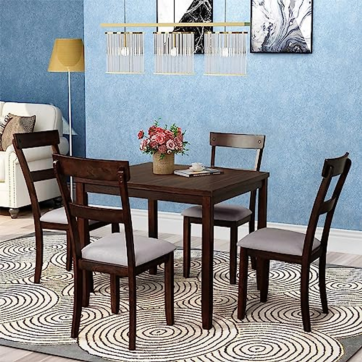 Appot AT-ST000036AAP 5 Piece, Industrial Wooden Table and 4 Chairs, Kitchen & Dining Sets for Dining, Kitchen, Bar, Living Room, Breakfast Nook, Espresso