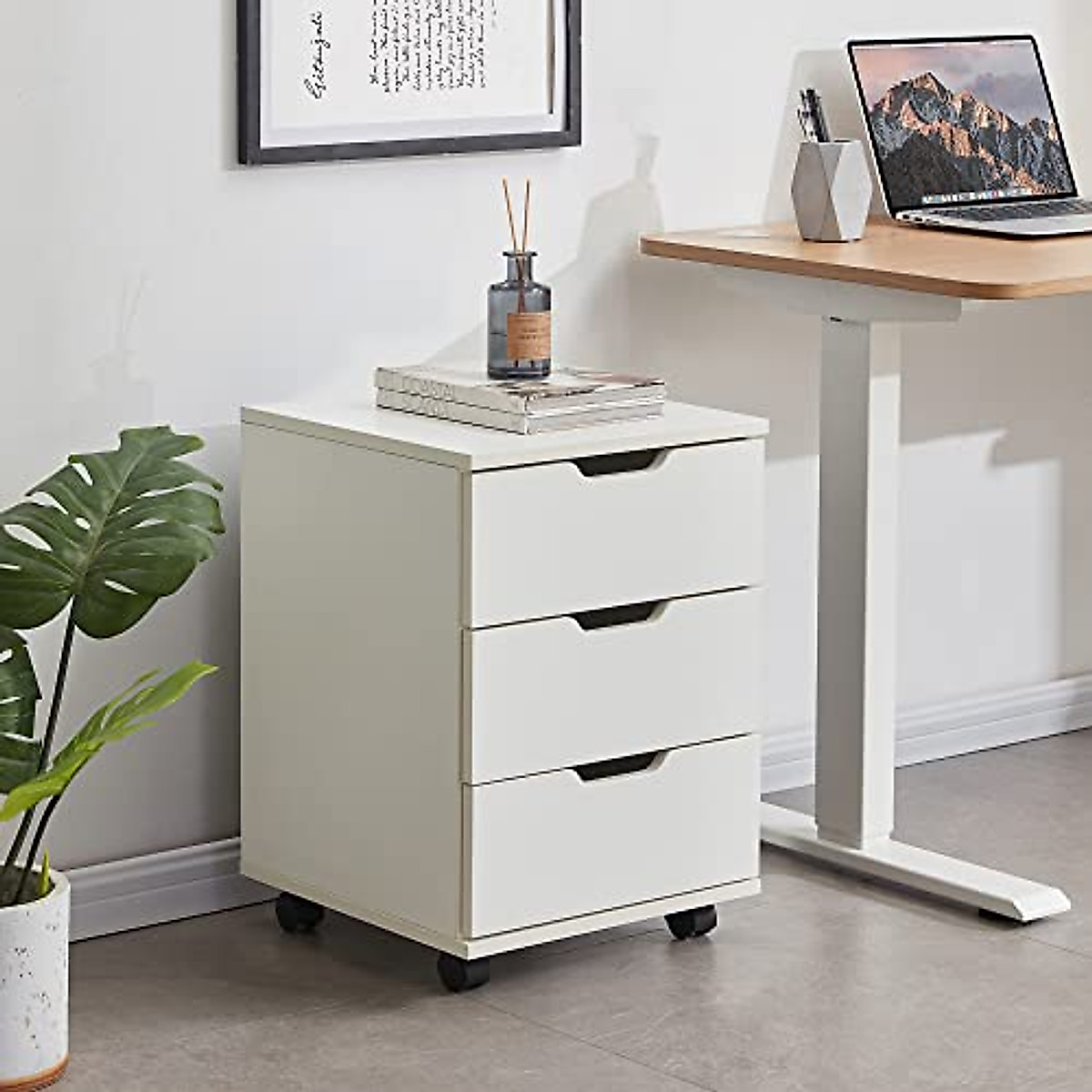 Farini Mobile File Cabinet for Home Office, 3 Drawer Chest Wood, Drawers Unit for Under Desk, Storage Drawers Cabinet White