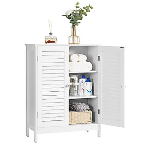 Reettic Bathroom Freestanding Storage Cabinet, Floor Storage Cabinet with 2 Doors, Bathroom Cabinet with Adjustable Shelf, 23.6" L x 11.8" W x 31.5" H, White BMGZ301W
