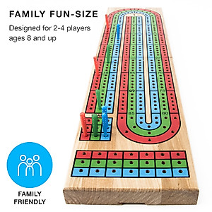 Brybelly Cribbage Board Game Set - Traditional Wooden Board Game, Classic 3-Track Layout, Plastic Pegs - Standard Deck of Playing Cards Included - Folding Portable Storage