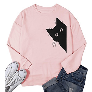 FRYAID Cat Sweatshirt Women Funny Black Cat Graphic Sweater Casual Cat Crewneck Holiday Long Sleeve Hoodie Pullover Top