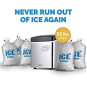 Newair Portable Ice Maker 50 lb. Daily, 12 Cubes in Under 7 Minutes - Compact Countertop Design - 3 Size Bullet Shaped Ice - for Kitchen/Office/RV/Bar - Stainless Steel