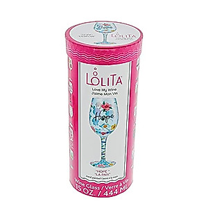 Enesco Designs by Lolita Hope Floral Hand-Painted Artisan Wine Glass, 15 Ounce, Multicolor