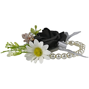 Maizoon Handmade Black Art Rose Flower, Silk Flower Ribbon Flower Corsage, Art Event, Holiday Celebration, Special Large Event, Prom Flower Party Men Suit Accessories. (2pcs Black Boutonniere)