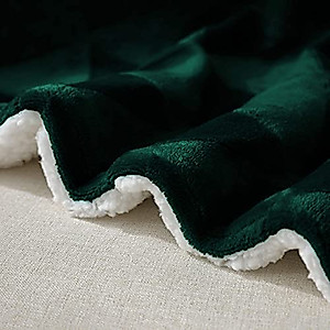 Exclusivo Mezcla 50” x 70” Large Throw Blanket, Sherpa Reversible Brushed Flannel Fleece Plush Blanket, Stylish Decorative, Lightweight, Soft and Warm Forest Green