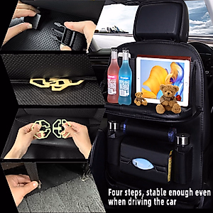 SHOFOYOC 2 Pack Car Backseat Organizer with Tablet Holder,Foldable PU Leather Car Back Seat Table Tray,Kick Mats BackSeat Storage Bag,9 Storage Pockets Seat Back Protectors for Toys Drinks Books Pens