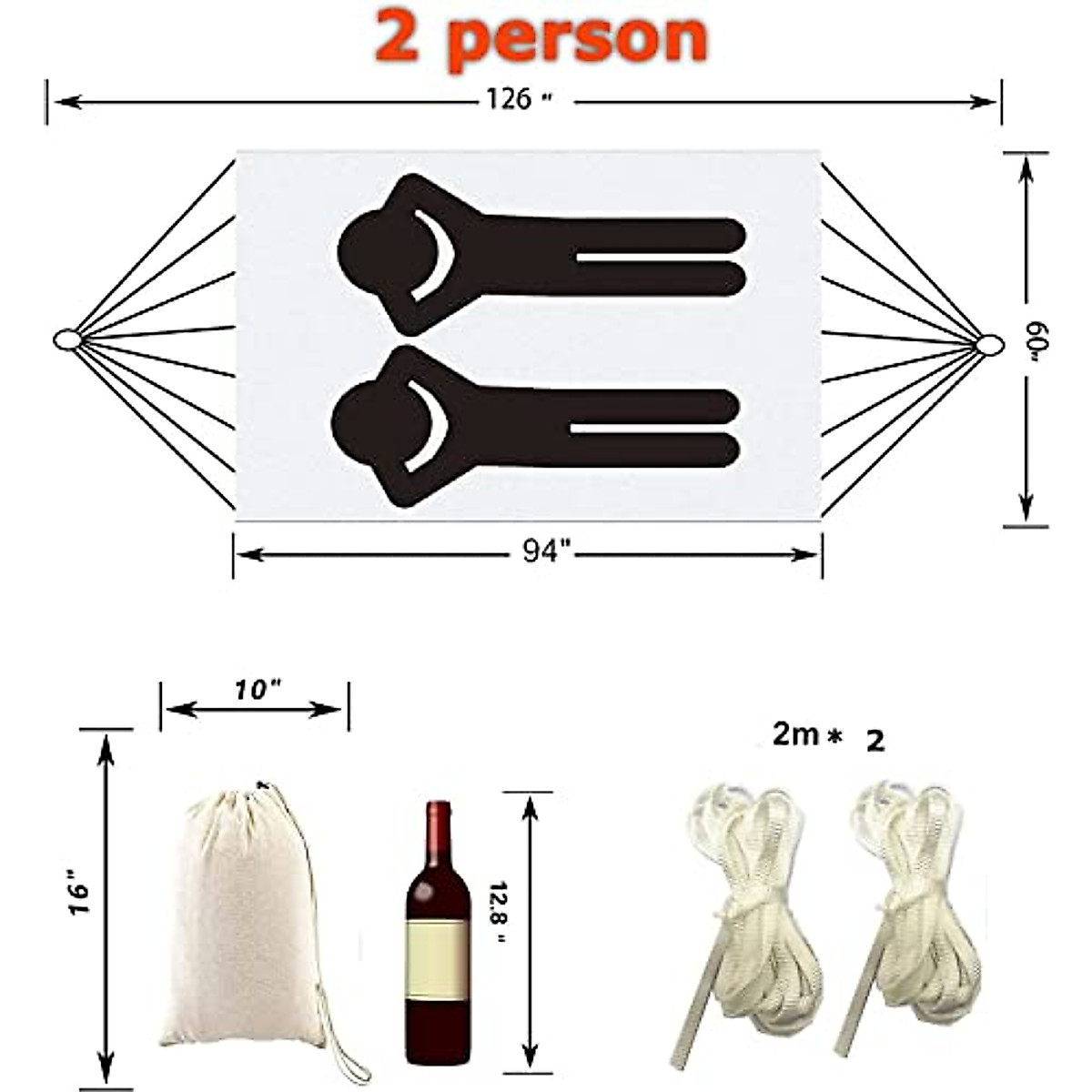 Outdoor Hammock 2 Person Large Brazilian Hammocks Canvas Cotton Indoor Hammock for Bedroom Patio Porch Garden Backyard Lounging Outdoor w/Handwoven Macramé Fringe Tassels