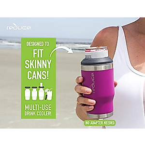 Reduce Can Cooler - 4-in-1 Stainless Steel Can Holder and Beer Bottle Holder, 4 Hours Cold - The Drink Cooler For 12 oz Slim Cans, Regular Cans, Bottles and Mixed Drinks - Cayenne, Opaque Gloss