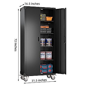 Aobabo 72 Inch Tall 2 Door Rolling Locking Metal Storage Cabinet Organizer with 4 Adjustable Shelves and 2 Keys for Garages and Offices, Black…