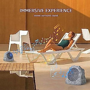 NiceBuy Rock Speakers Outdoor Waterproof Bluetooth Wireless Solar Powered Rock Speaker System Rechargeable with Lights&TWS Pair Function for Patio Outside Garden Deck Yard BBQ