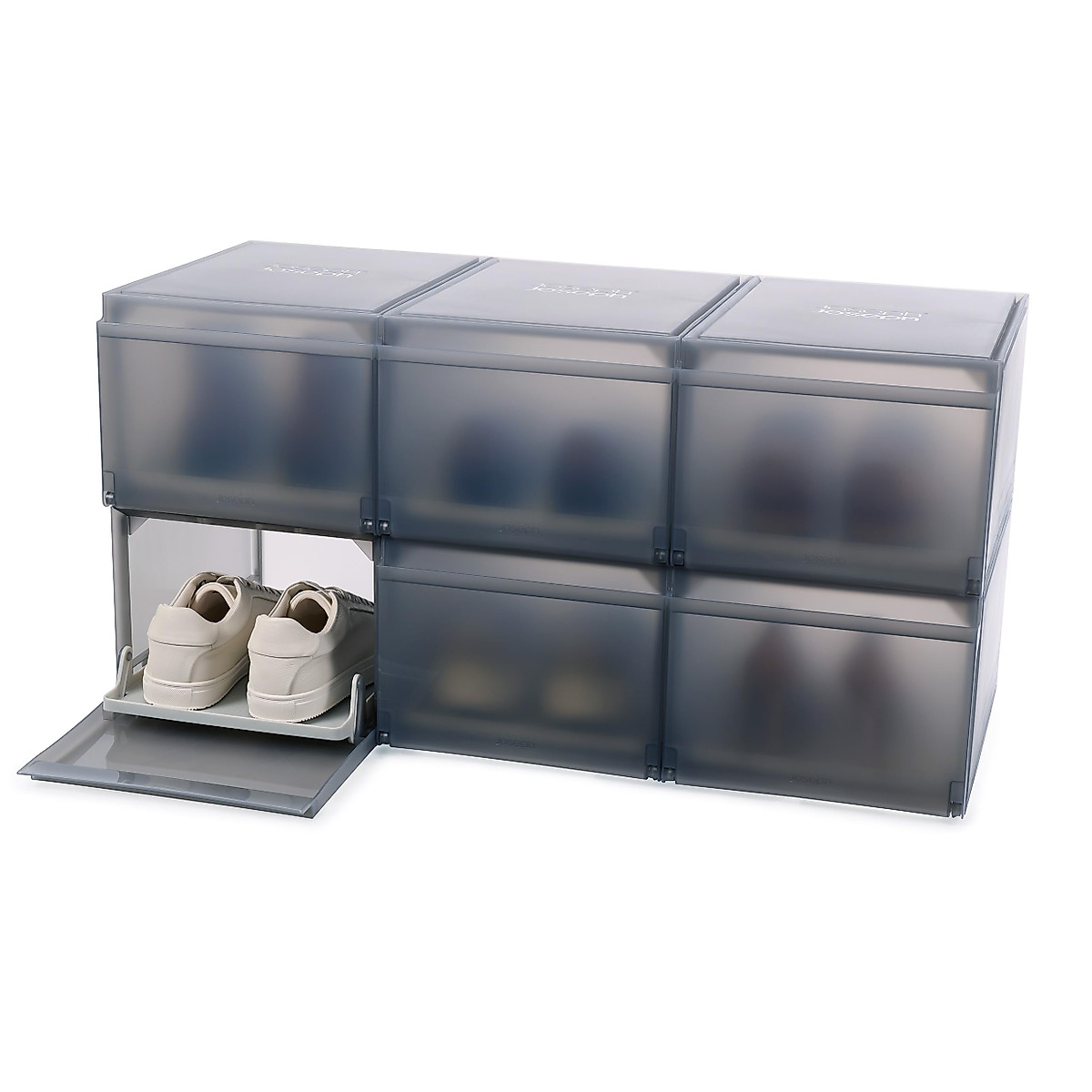 Joseph Joseph ShoeCase Premium Shoe & Sneaker Storage Box Organizer with Slide-Out Shoe Tray, 6 Pack