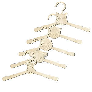 Fluffy Nugget Handcrafted Eco-Friendly Wooden Kids Hangers with Animal Faces, Toddler Hangers, Children's Hangers, Kids Clothes Hangers, Wooden Closet and Nursery Organizers, 5pcs (1)