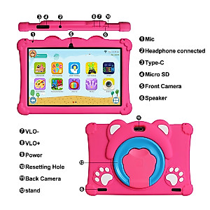 Kids Tablet, 10 Inch Tablet for Kids, IPS HD Display 1280 X 800 Android13 Toddler Tablet，Iwawa Kids Space Pre-Installed Parental Control Mode, Dual Camera, Google Services,6-12,Color Pink