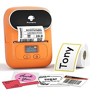Phomemo M110 Label Printer, Barcode Label Printer, Mini Bluetooth Label Maker Machine for Barcode, Name, Address, Labeling, Mailing, Home, Office & Small Business, Compatible with Phones&PC