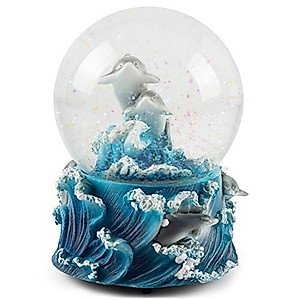 Elanze Designs Playful Dolphins Figurine 100MM Water Globe Plays Tune Blue Danube Waltz