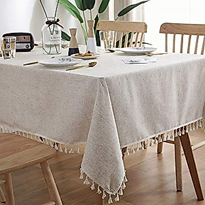 AMZALI Washable Cotton Linen Tablecloths Fabric Tassel Tablecloth Dust-Proof Table Cover for Kitchen Dinning Tabletop Home Decoration Everyday Use (Square, 55 x 55 Inch, Linen)