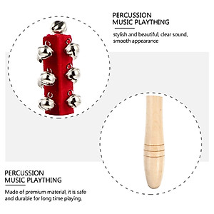 NUOBESTY 2pcs Christmas Hand Jingle Bells Wooden Shaker Jingle Bells Stick Musical Percussion Instrument Toy Kids Sleigh Bells for for Holiday Home Christmas Decoration Red