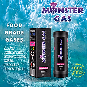 MONSTER GAS 3.3L N2O Whipped Cream Charger, 2000G Whip Cream Charger, Nitrous Oxide Tank (1 Cylinder)