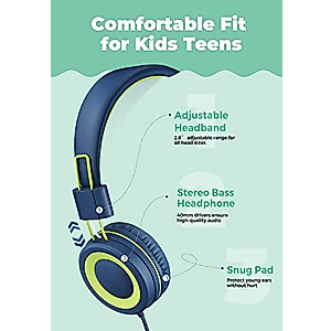 WeDuet Kids Headphones with Microphone, Wired Headphones for Kids Teens with Sharing Splitter, 91dB Safe Volume Limited Tangle-Free Foldable Stereo Headset for School Travel PC Kindle(2 Packs)