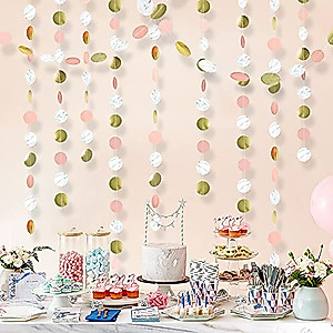Gold Pink White Party Decoration Marble Stripe Circle Garland Hanging Decoration Party Banner Streamer Backdrop for Wedding Engagement Bday Birthday Sweet 16 Baby Bridal Shower Party Supplies