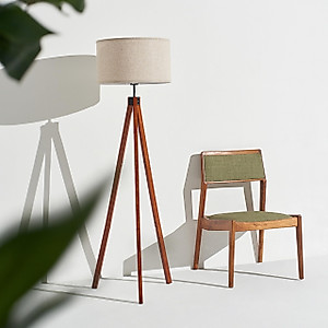 Brightech Eden Tripod Floor Lamp, Dimmable Standing Lamp with Solid Wood Legs for Bedroom Reading, Tall Tree Lamp for Offices, Modern LED Lamp for Living Rooms, Great Living Room Decor - Havana Brown