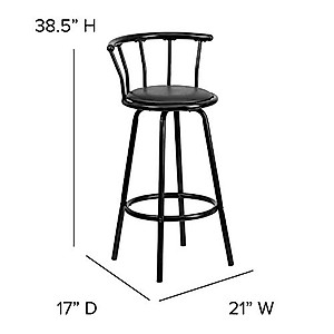 Flash Furniture Charla Crown Back Black Metal Barstool with Black Vinyl Swivel Seat